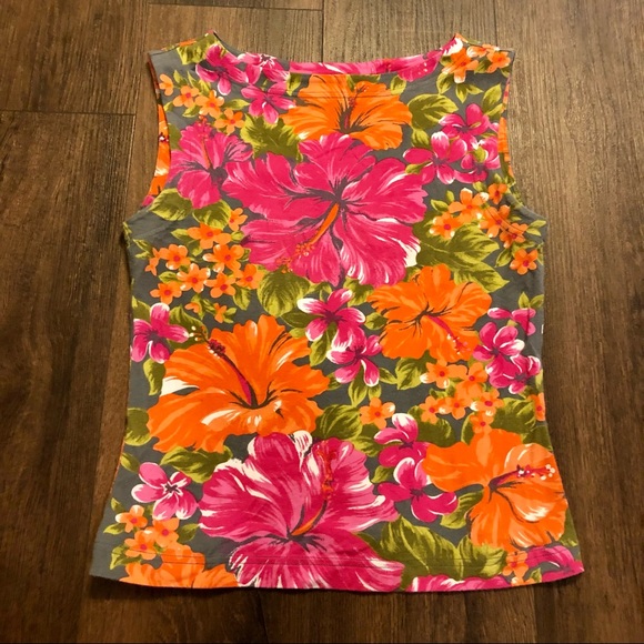 Tracy Feith | Tops | Tracy Feith Floral Tank Top Tropical Beach Pink ...